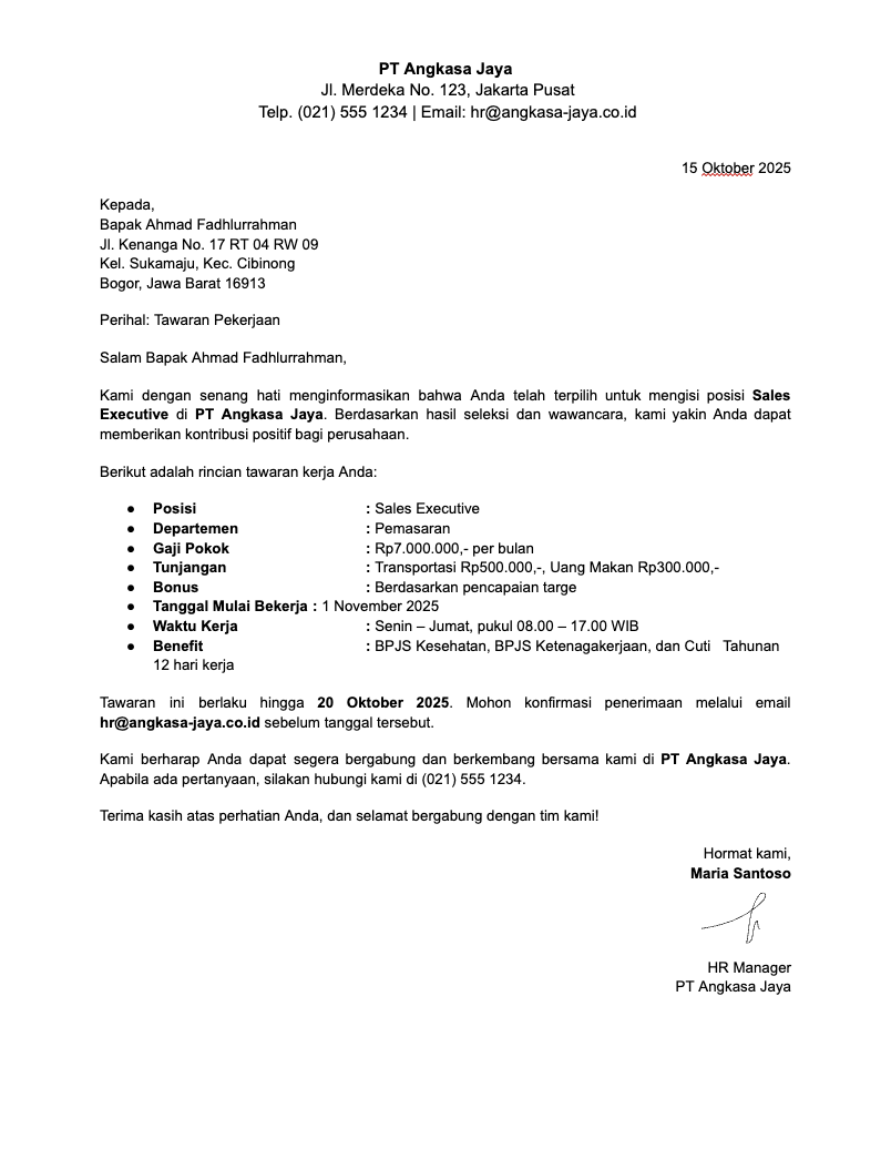10 Contoh Offering Letter Word & PDF, Boleh Copas! - KantorKu