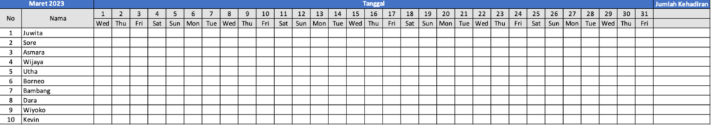 4 Contoh Template Absensi Karyawan Bulanan Excel Gratis! - KantorKu