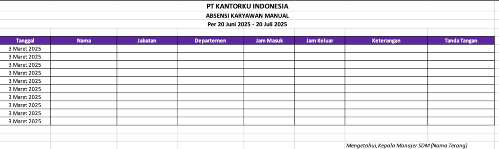 4 Contoh Template Absensi Karyawan Bulanan Excel Gratis! - KantorKu