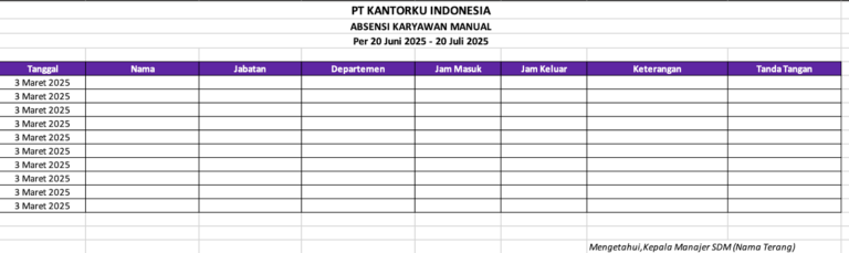 4 Contoh Template Absensi Karyawan Bulanan Excel Gratis! - KantorKu