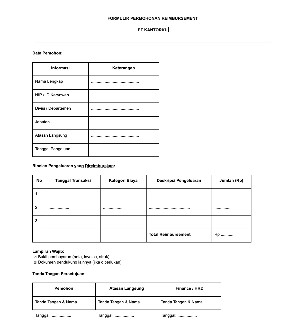 5 Contoh Form Reimbursement, Format Word hingga PDF [+ Gratis Template ...