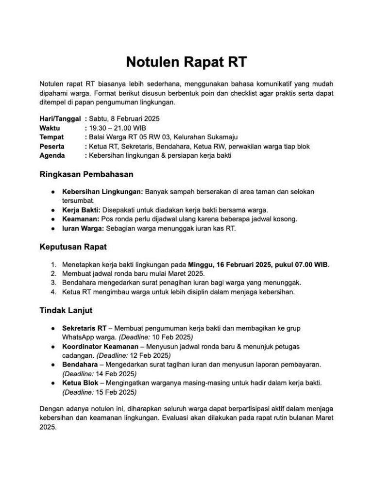 Download 20 Contoh Notulen Rapat, Gratis & Siap Pakai! - KantorKu