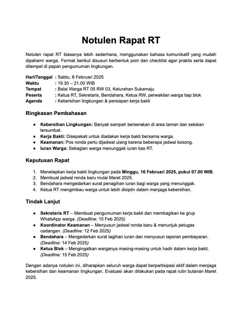 Download 20 Contoh Notulen Rapat, Gratis & Siap Pakai! - KantorKu