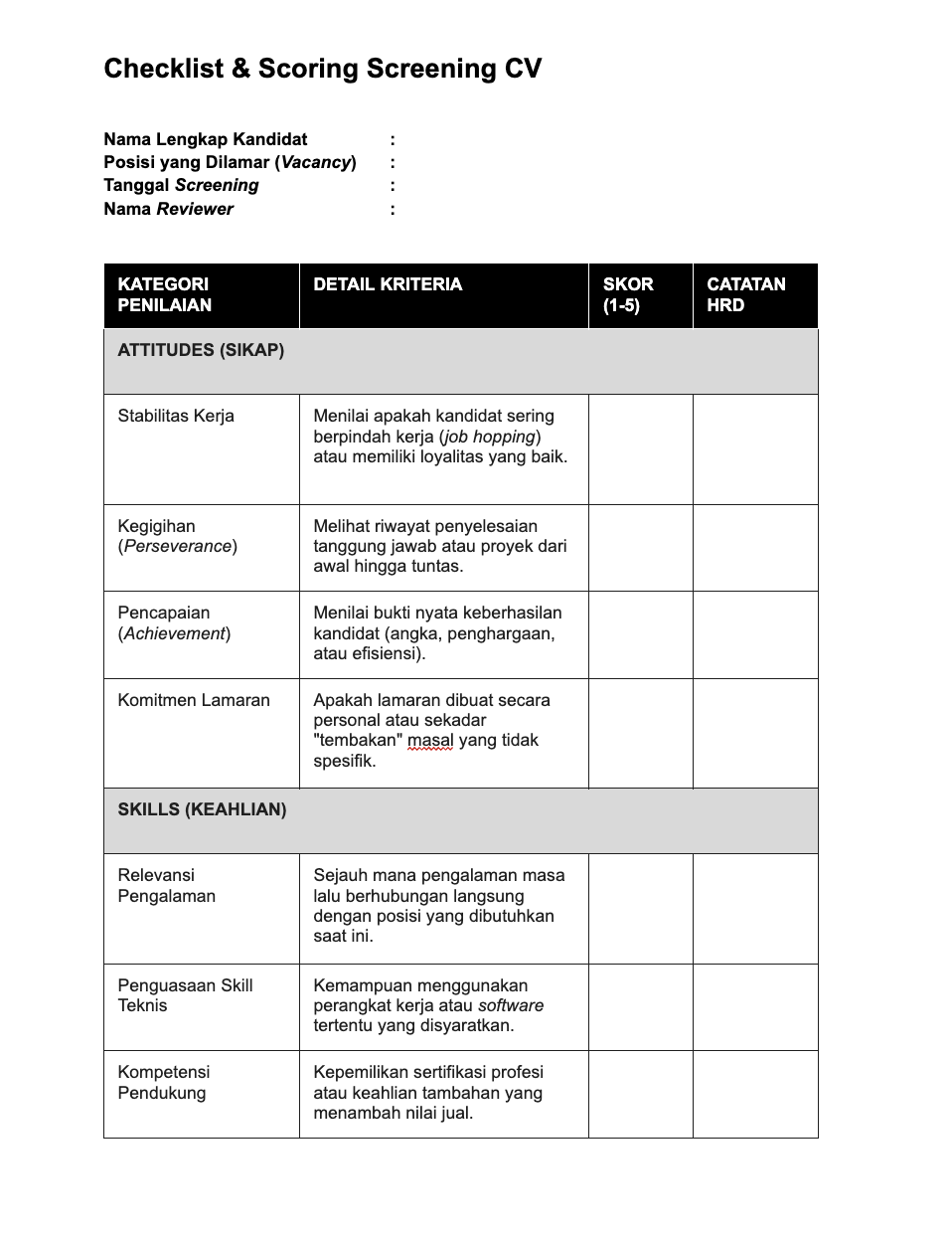 Cara Screening CV Manual & ATS [+Template Screening] - KantorKu